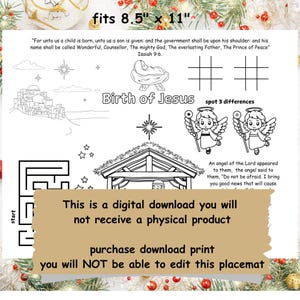Christmas Nativity Coloring Activity Placemat Printable, Christian ...