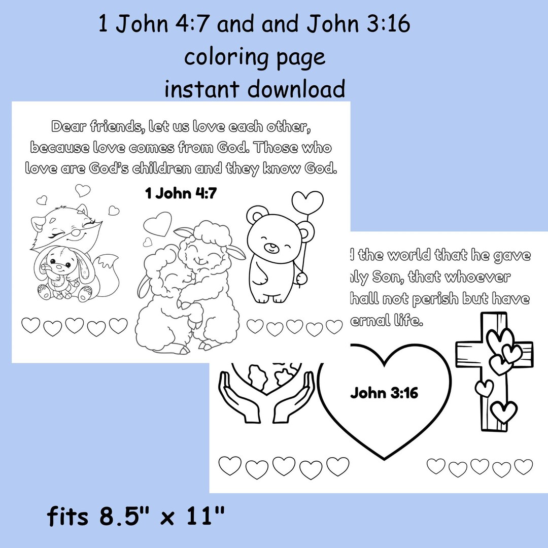 1 John 4 7and John 3 16 Coloring Sheet, Sunday School Bible Coloring ...