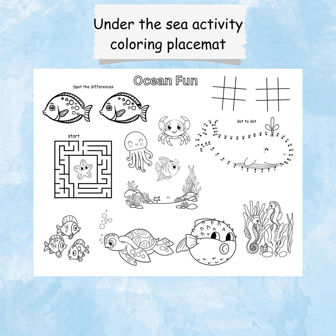 Printable Under the Sea Activity Placemat, Ocean Themed Coloring ...