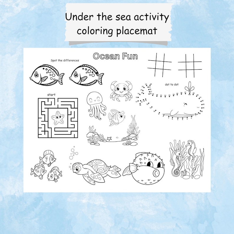 Under the Sea Activity Placemat: Ocean Coloring Page (PDF) - Etsy