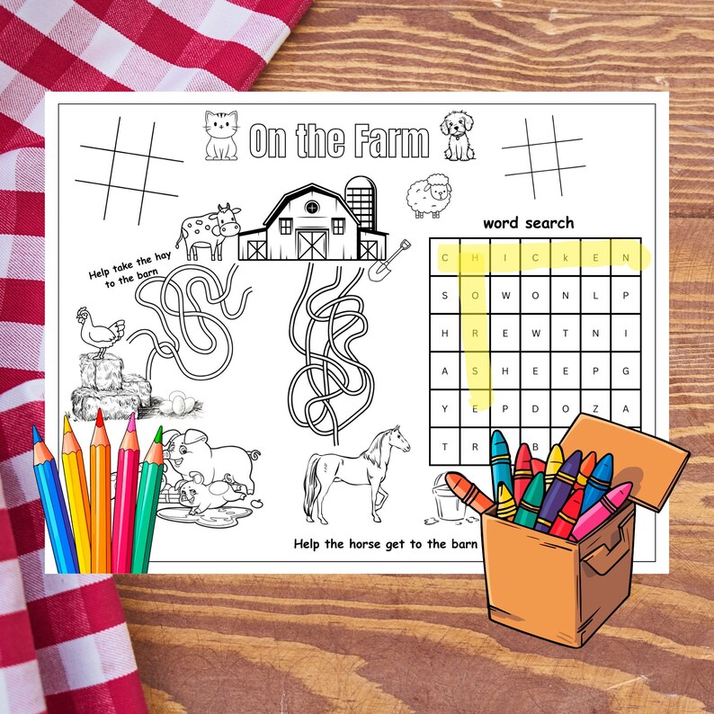 Farm Animal Coloring Placemat Printable, Preschool Animal Activity for ...