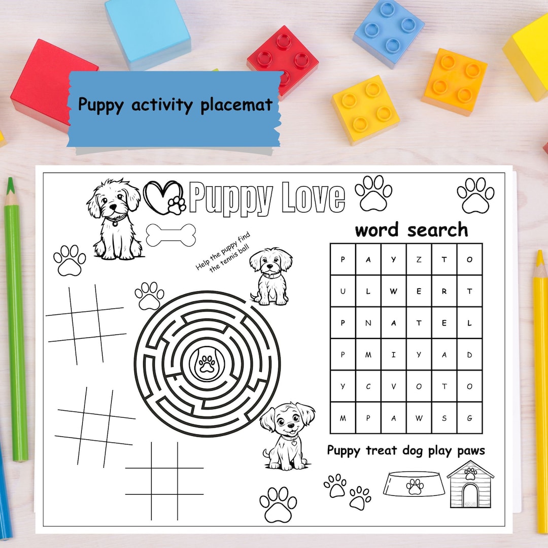 Printable Puppy Activity Coloring Placemat for Kids, Dog Coloring ...