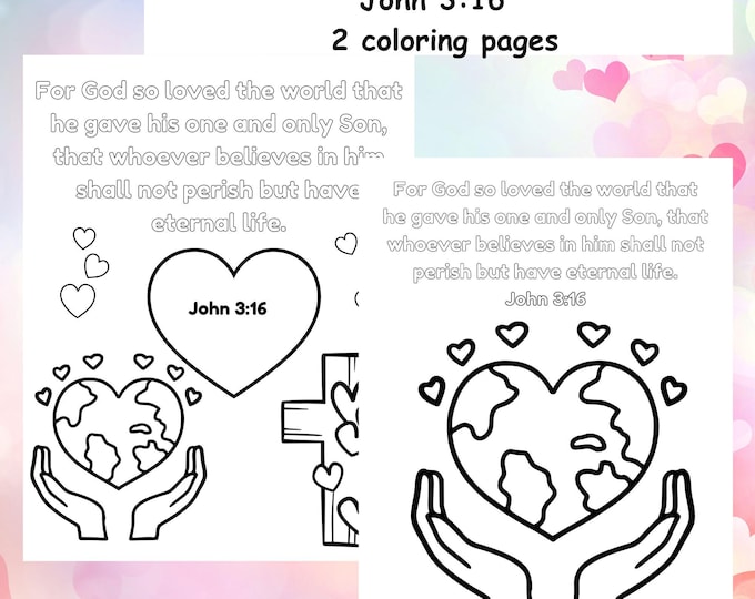 John 3:16 Bible Verse Coloring Pages for Kids, Sunday School Coloring ...