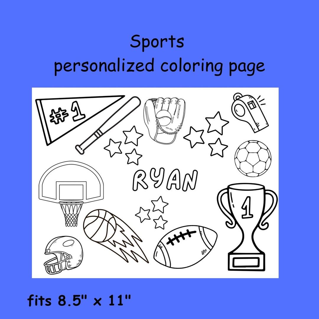 Personalized Sports Themed Coloring Sheet, Printable Custom Sports ...