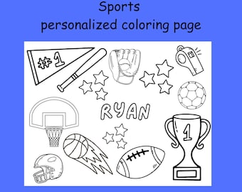 Personalized Sports Themed Coloring Sheet - Etsy