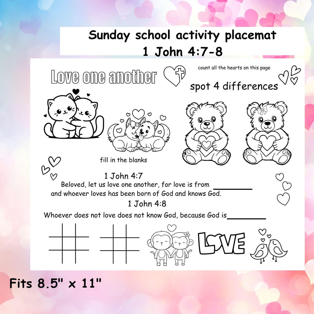 1 John 4:7-8 Bible Activity for Kids, Sunday School Bible Coloring ...
