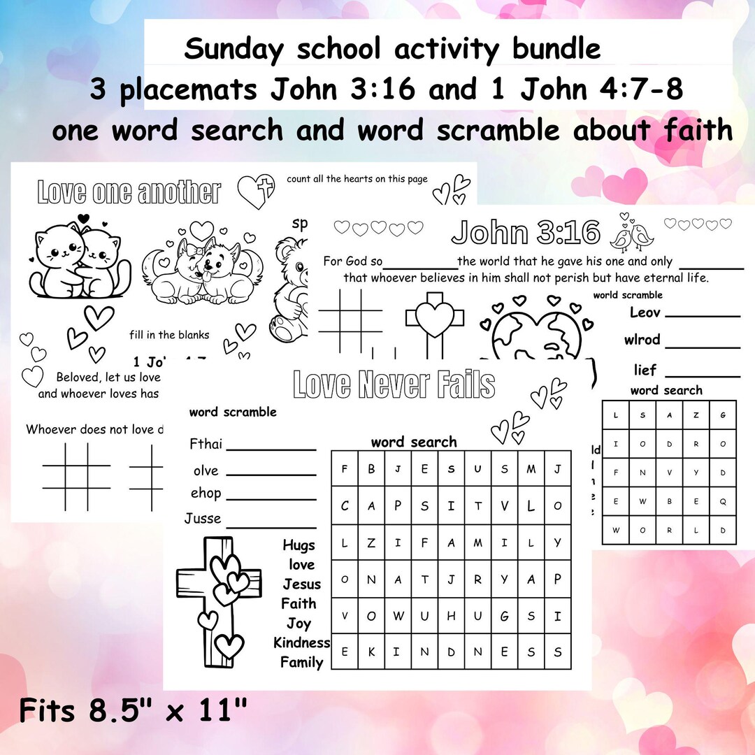 Christian Printable Sunday School Coloring Placemats, John 316 Placemat ...