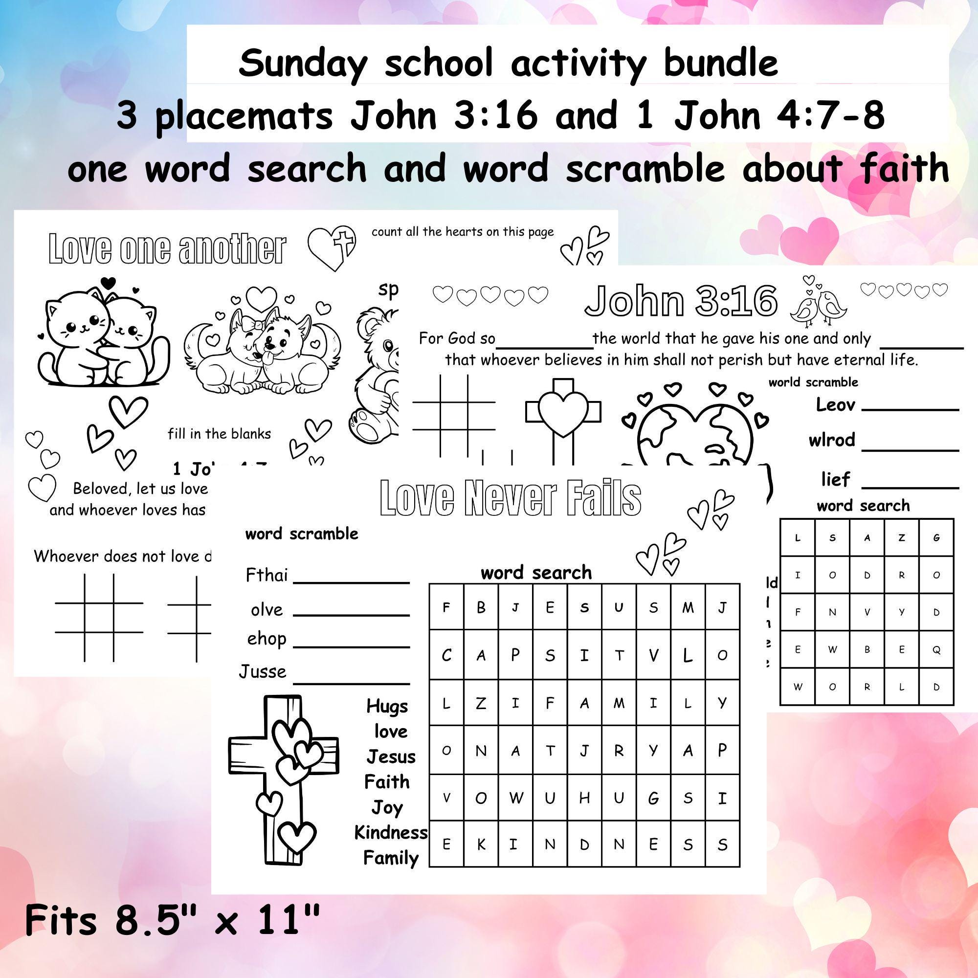 Christian Kids Activity Placemats: Bible Verse Games (PDF Download) - Etsy