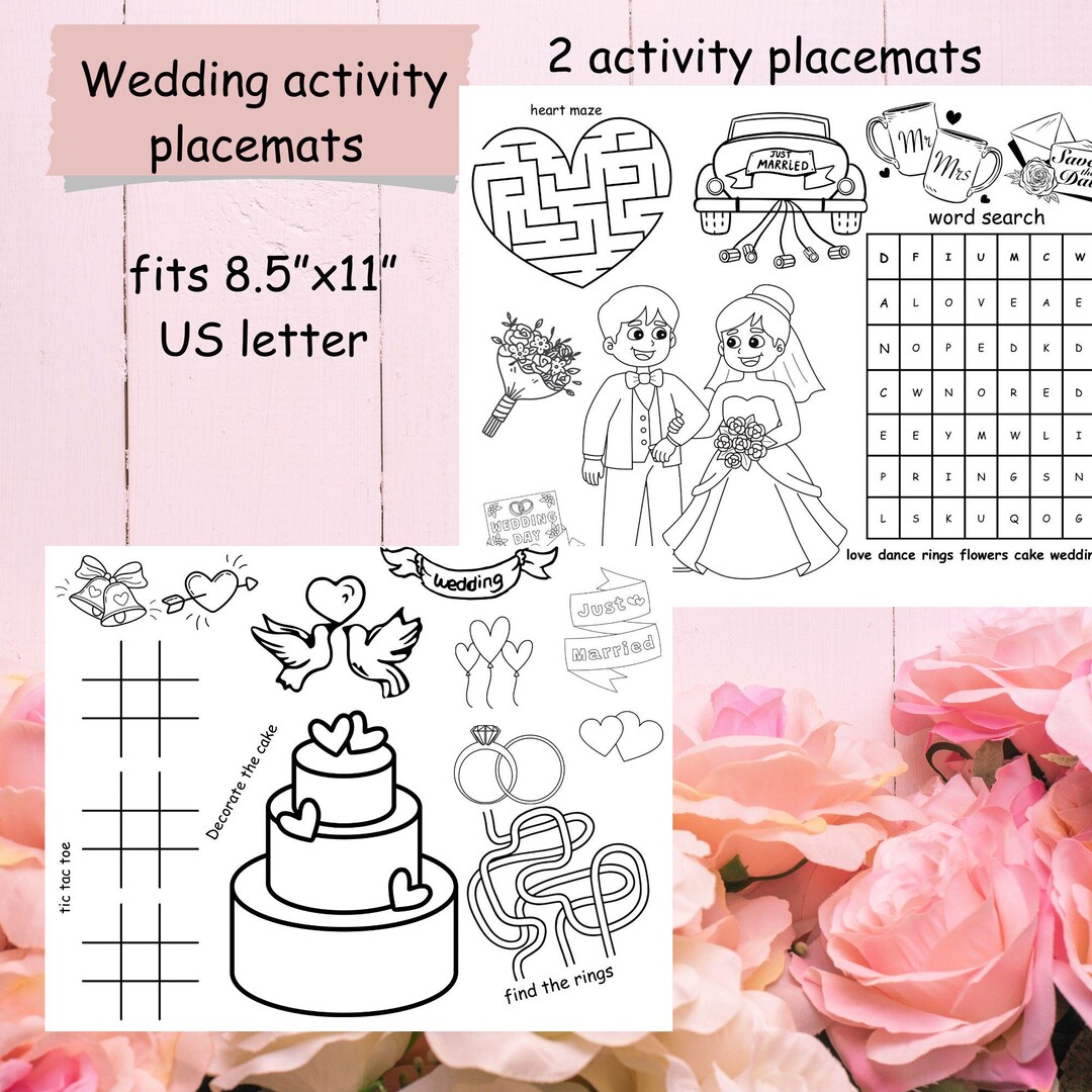 Printable Wedding Coloring Activity Placemats for Kids, Wedding Games ...