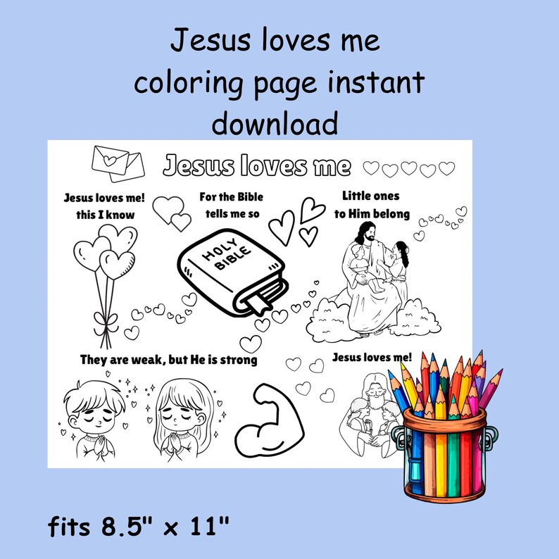 Jesus Loves Me Bible Coloring Sheet, Sunday School Bible Coloring ...