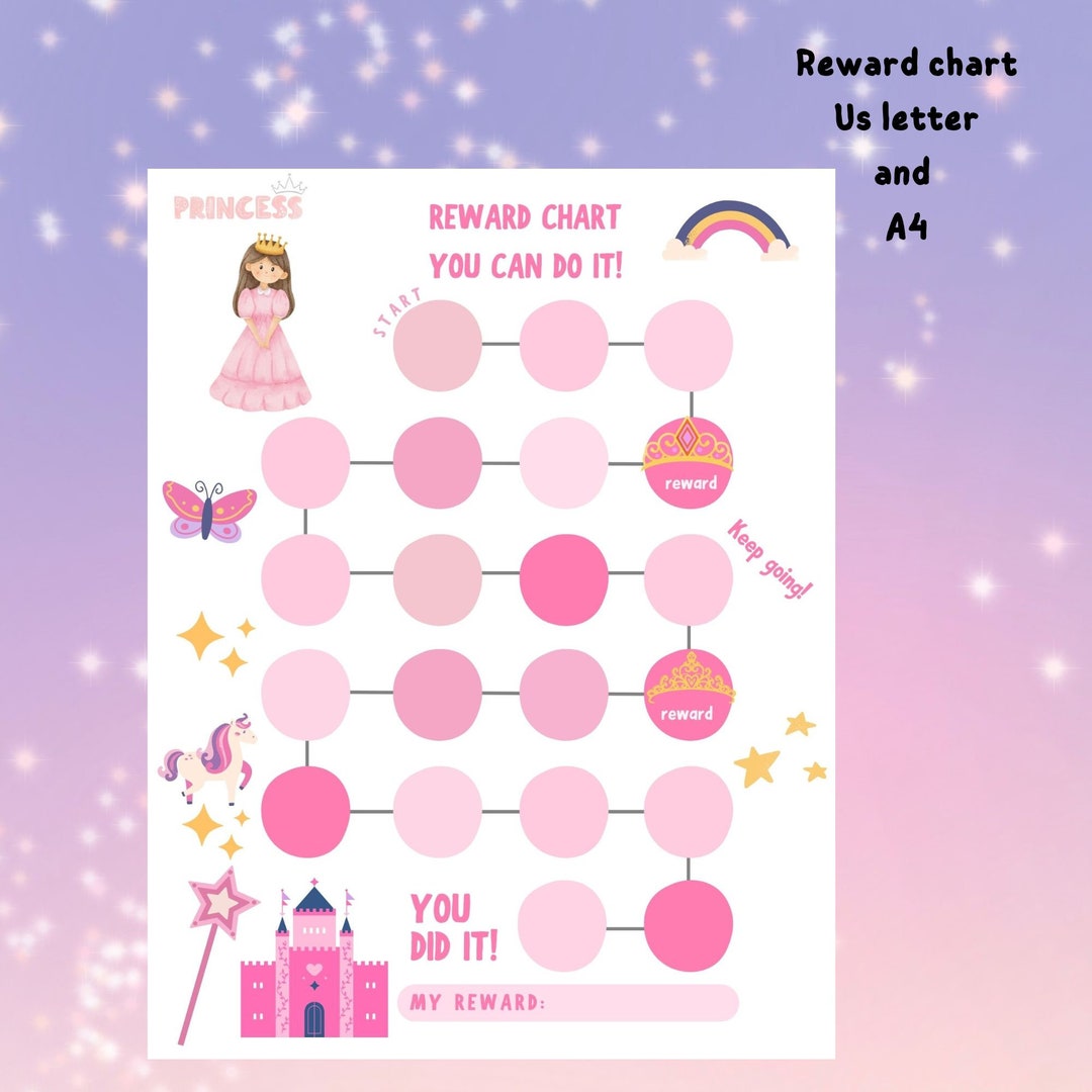 Princess Reward Chart, Pink Behavior Chart, Sticker Chart, Printable ...