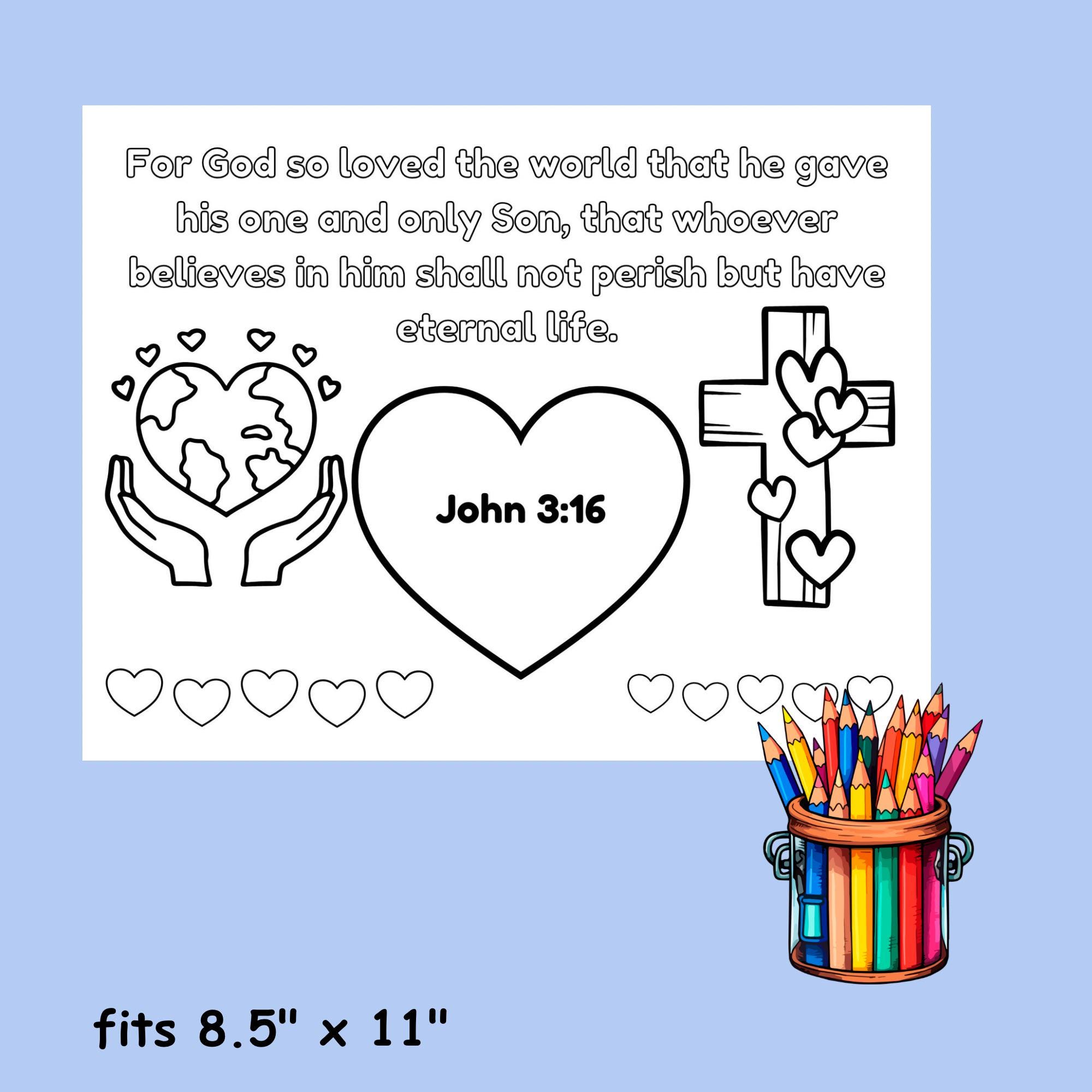 Jesus Loves Me Bible Coloring Sheet, John 3:16 Sunday School Bible ...
