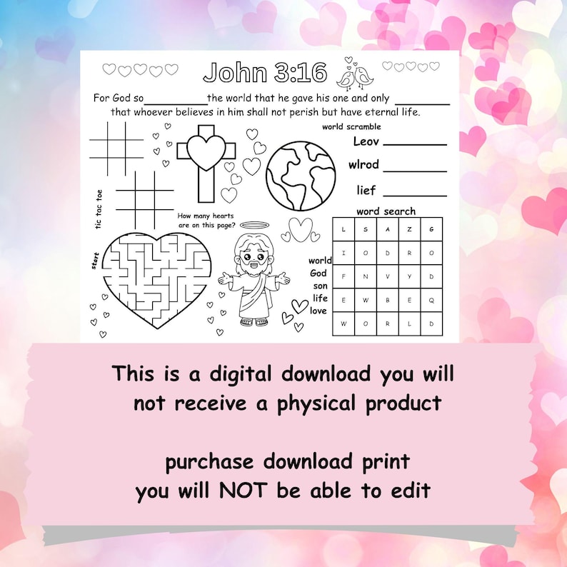 John 3:16 Bible Activity for Kids, Sunday School Bible Coloring ...