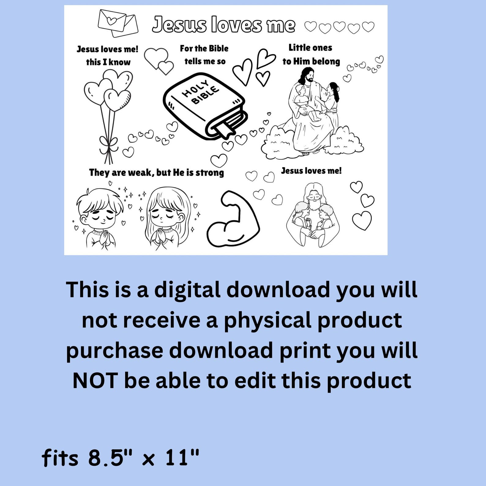 Jesus Loves Me Bible Coloring Sheet, Sunday School Bible Coloring ...