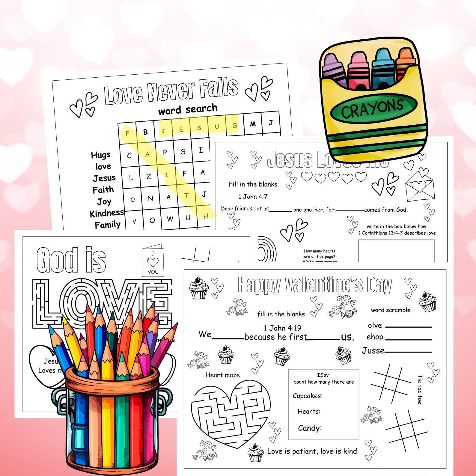 Christian Valentines Printable Placemats, Sunday School Valentines ...