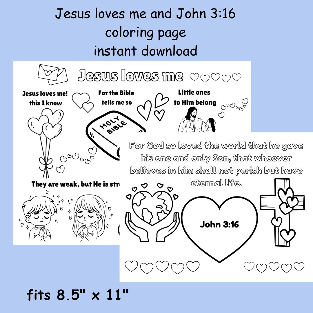 Jesus Loves Me Bible Coloring Sheet, John 3:16 Sunday School Bible ...
