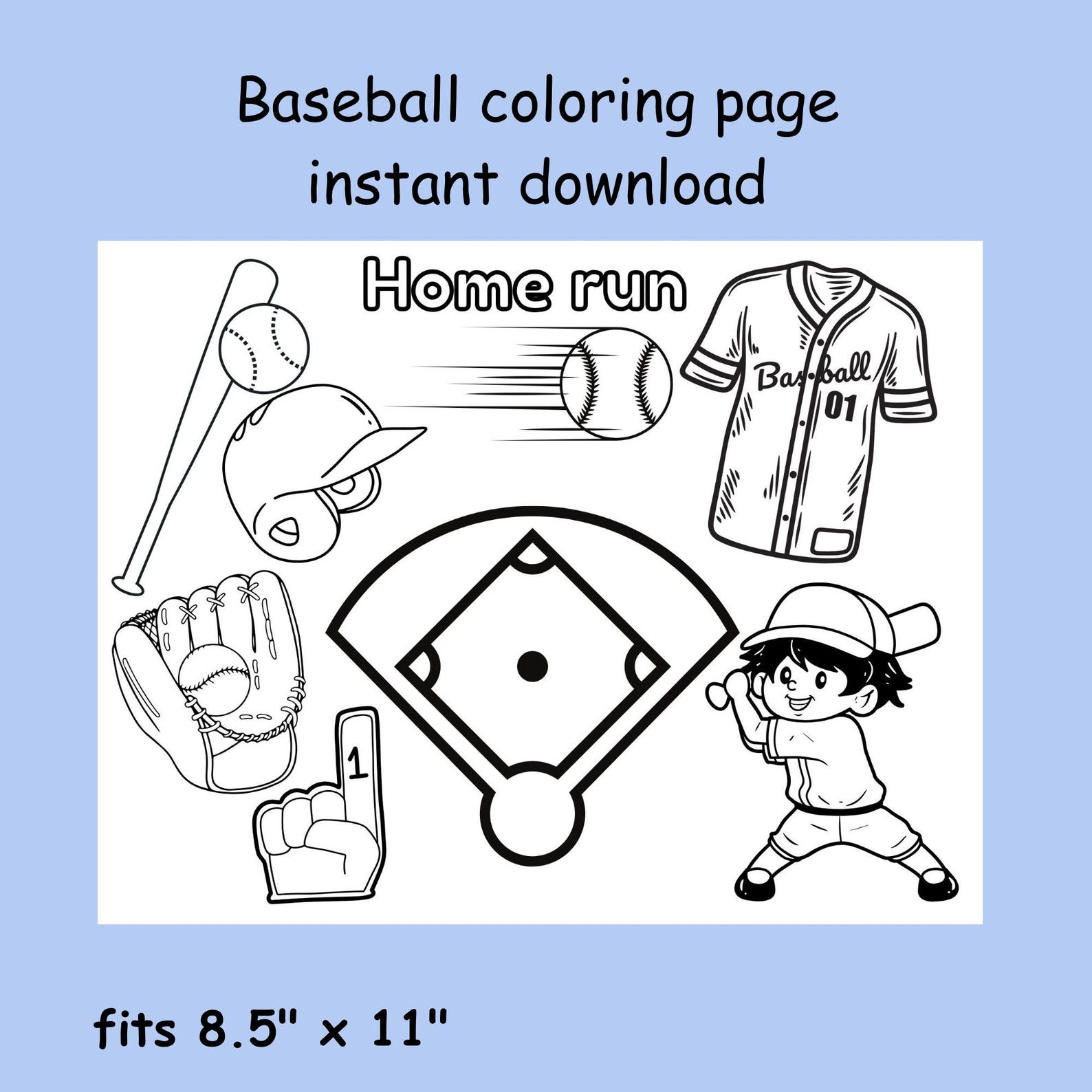 Baseball Themed Coloring Sheet, Printable Sports Activity Coloring Page ...