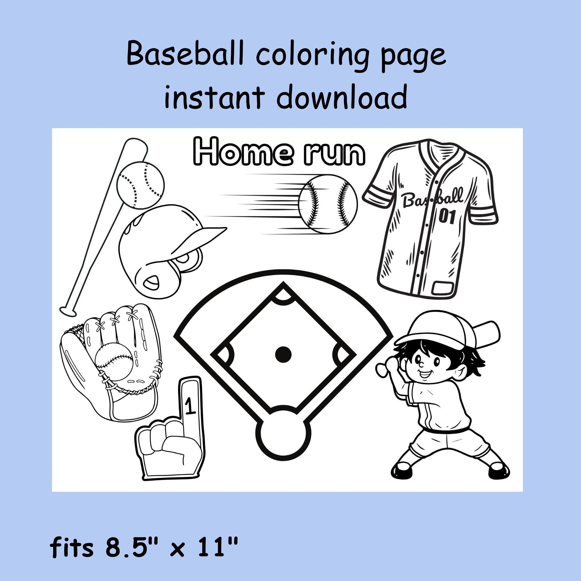 Baseball Themed Coloring Sheet, Printable Sports Activity Coloring Page ...