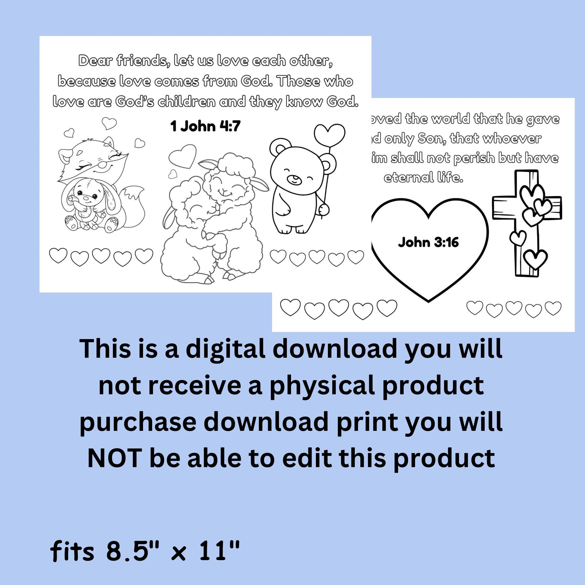 1 John 4 7and John 3 16 Coloring Sheet, Sunday School Bible Coloring ...