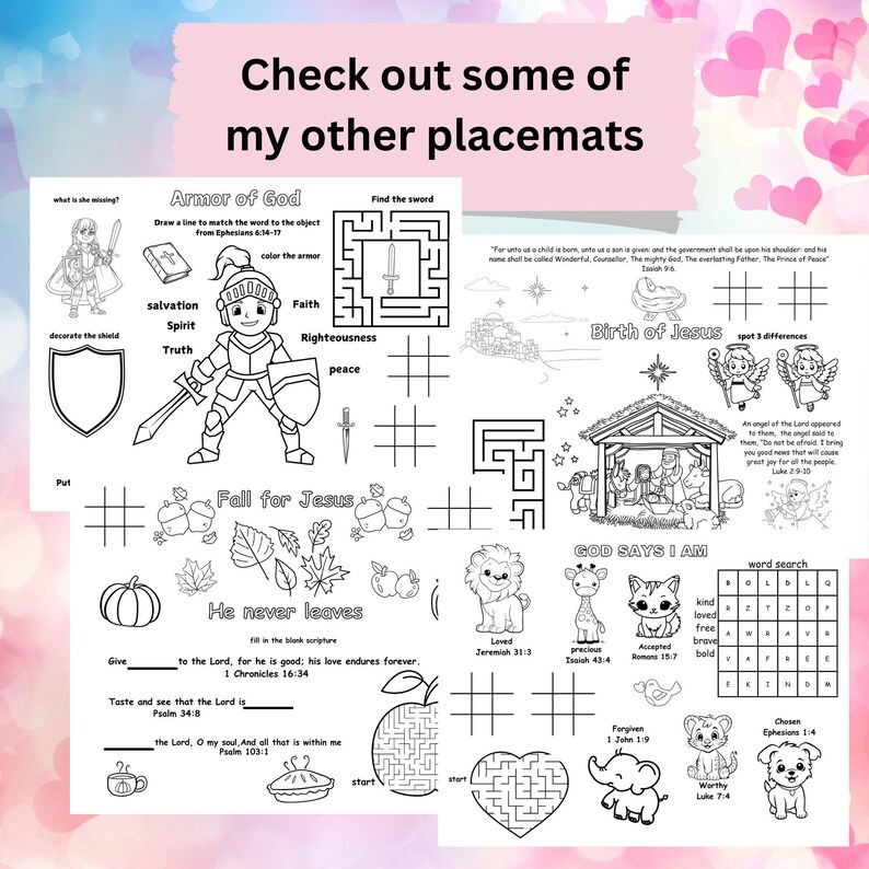 Christian Coloring Placemats: Sunday School Bible Activity (PDF) - Etsy
