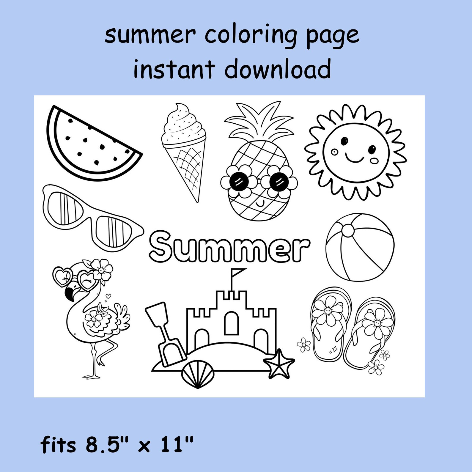 Summer Coloring Placemat, Printable Summer Coloring Page, Summer Themed ...