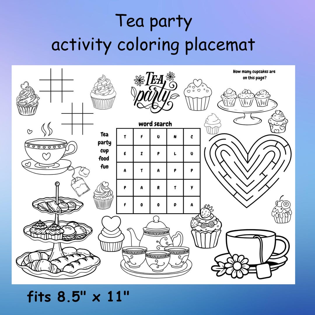 Printable Tea Party Activity Coloring Placemat, Activity Coloring ...