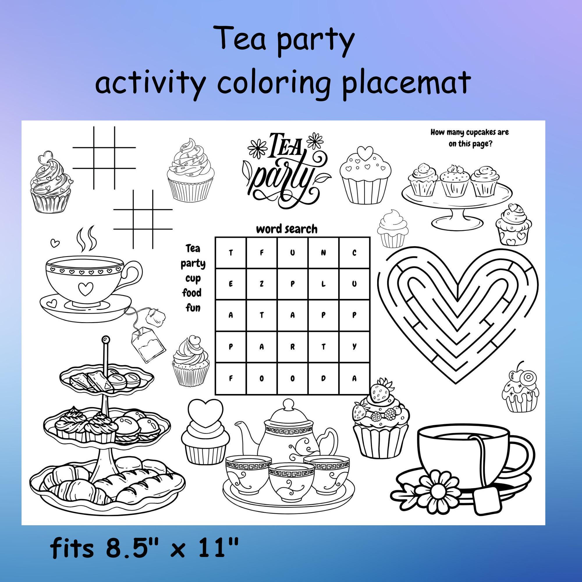 Printable Tea Party Activity Coloring Placemat, Activity Coloring ...