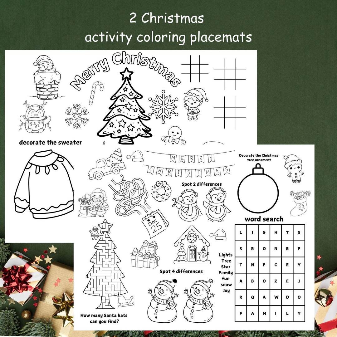 Christmas Activity Placemats for Kids, Printable Coloring Pages ...