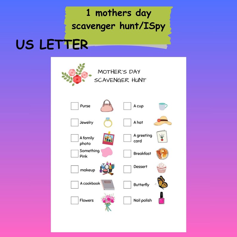 Printable Mothers Day Scavenger Hunt, Outdoor Treasure Hunt Ispy for ...