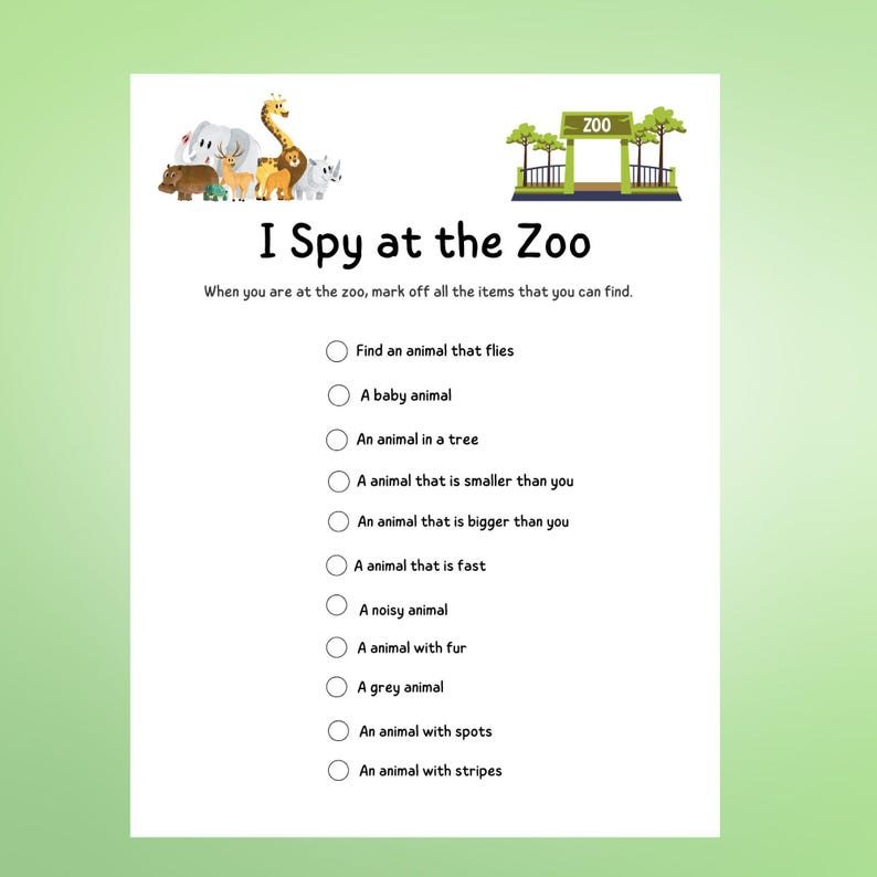 Zoo Animal I Spy Scavenger Hunt Activity (PDF US Letter) - Etsy