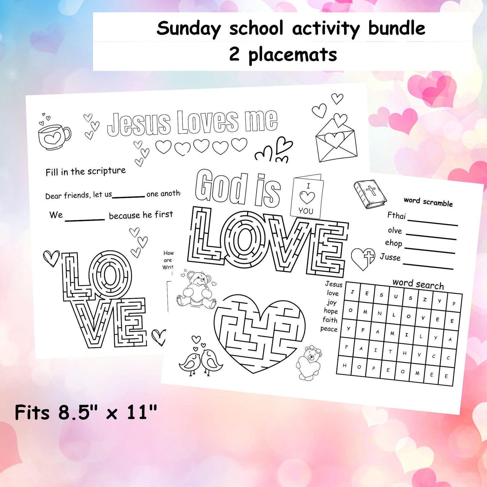 Christian Coloring Placemats: Sunday School Bible Activity (PDF) - Etsy