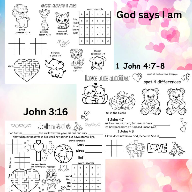 Christian Printable Sunday School Placemat Bundle, Coloring Bible ...