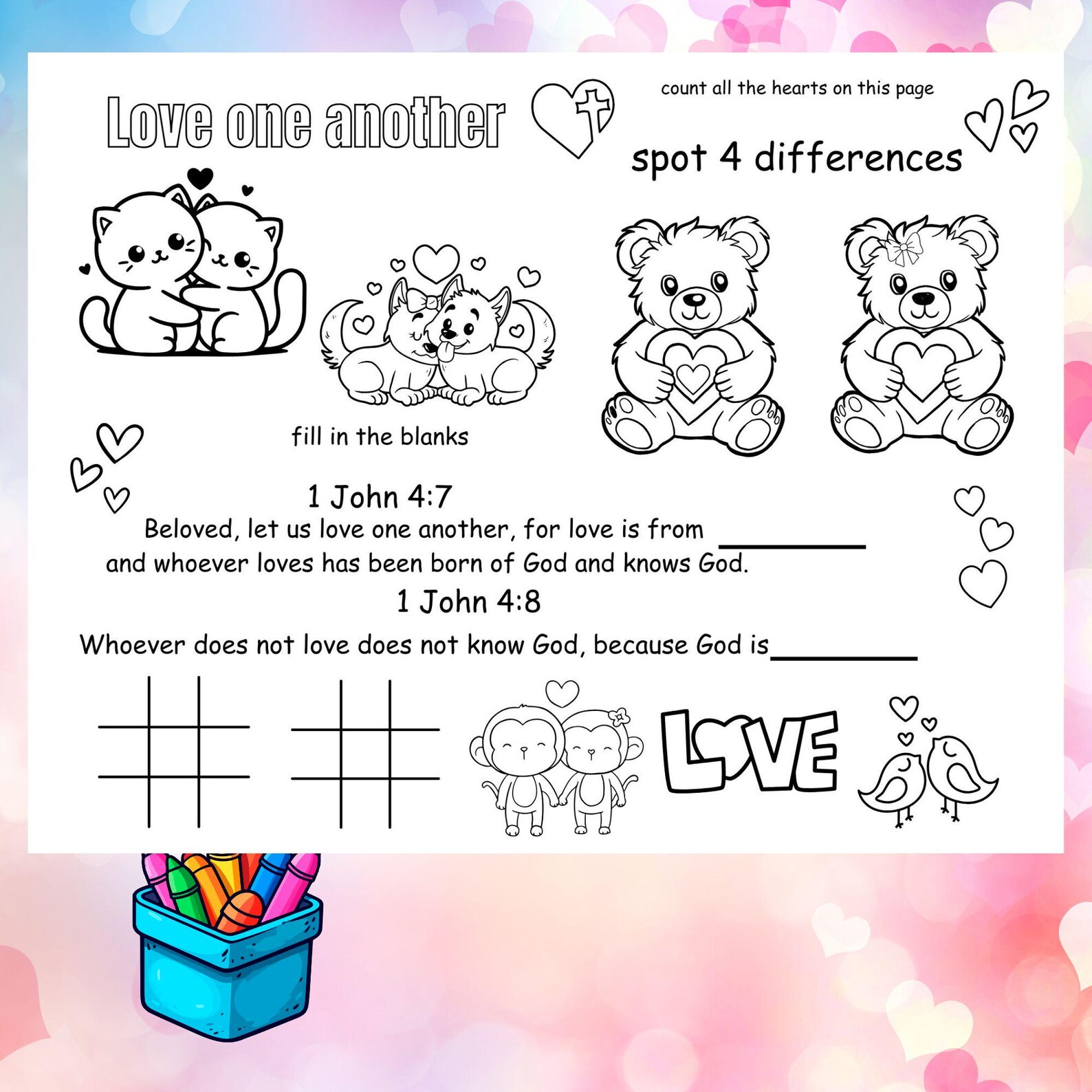 1 John 4:7-8 Bible Activity for Kids, Sunday School Bible Coloring ...