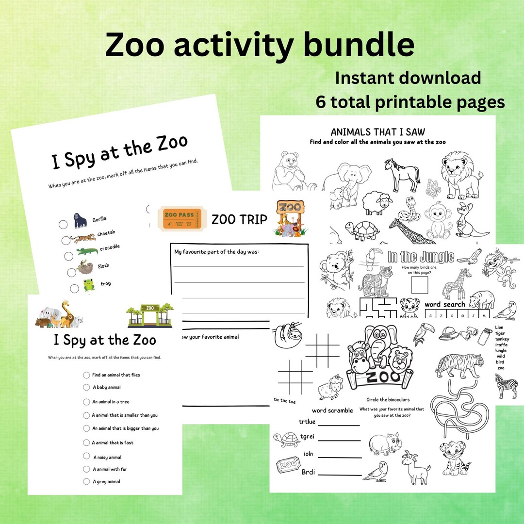 Zoo Activity Bundle: Scavenger Hunt, Coloring Placemats (PDF) - Etsy