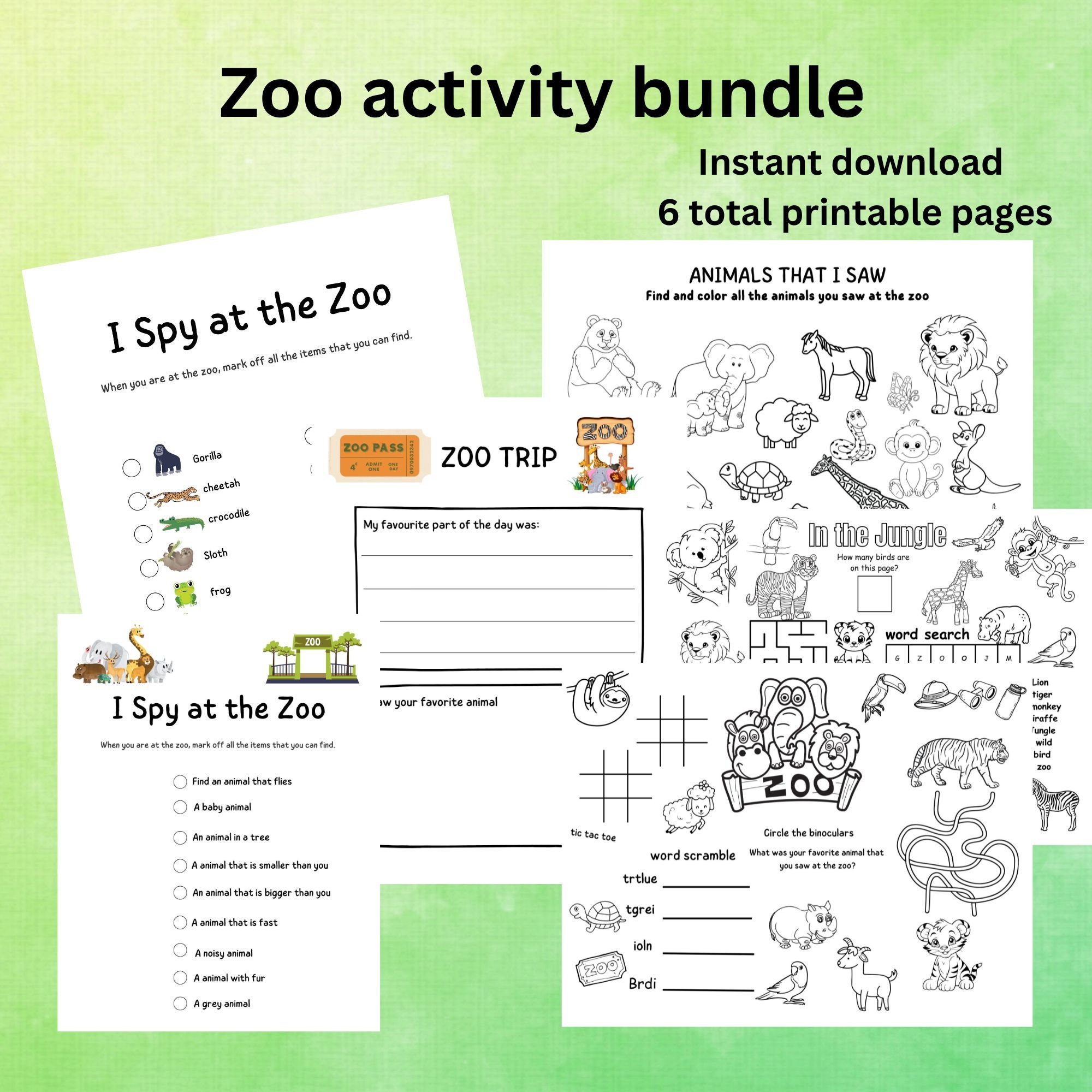 Zoo Activity Bundle: Scavenger Hunt, Coloring Placemats (PDF) - Etsy