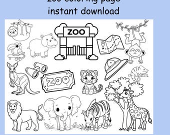 Zoo Trip Coloring Sheet, Printable Zoo Animals Coloring Page for Kids ...