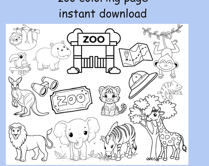 Zoo Trip Coloring Sheet, Printable Zoo Animals Coloring Page for Kids ...