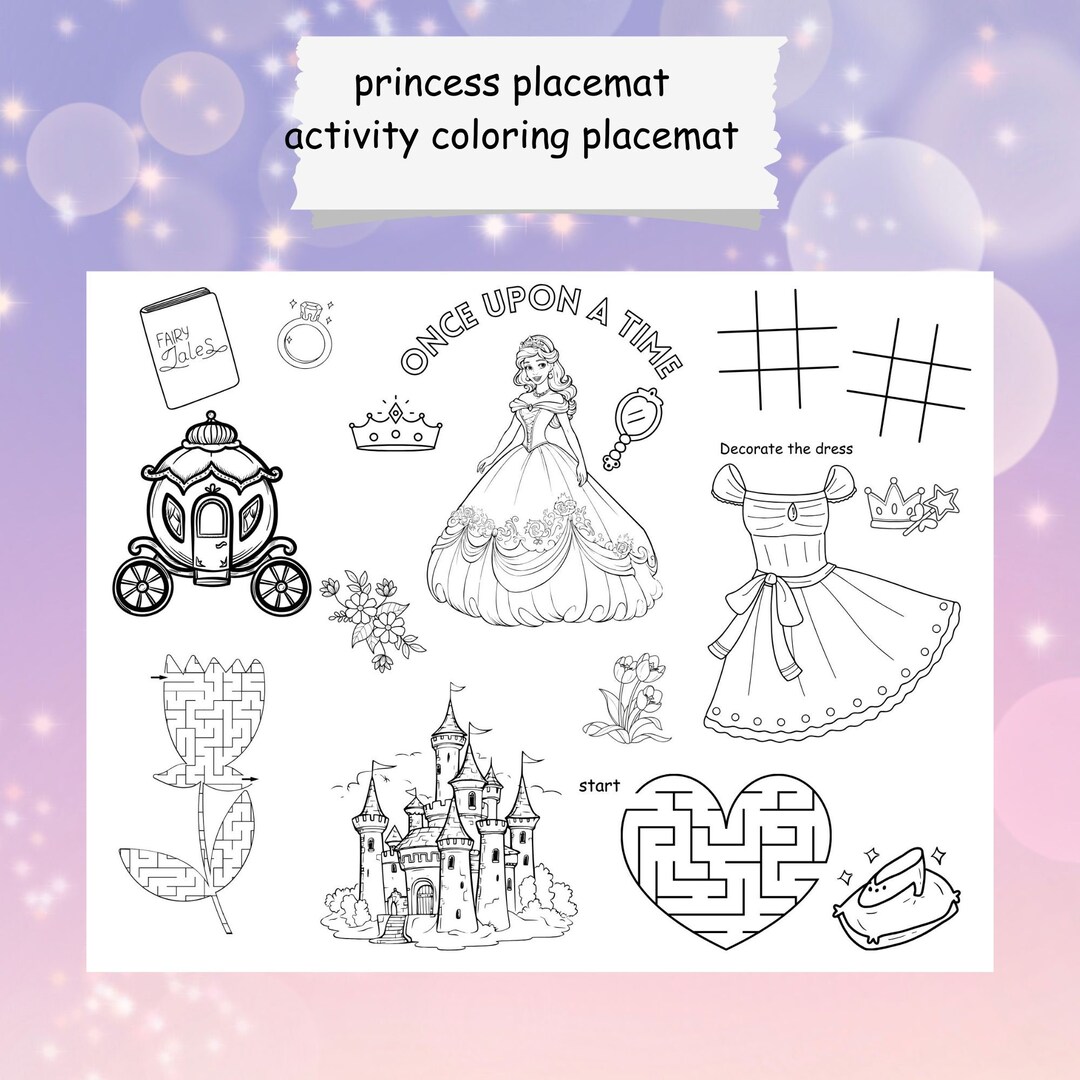Princess Activity Placemat: Coloring, Mazes, Tic-tac-toe (PDF Download ...