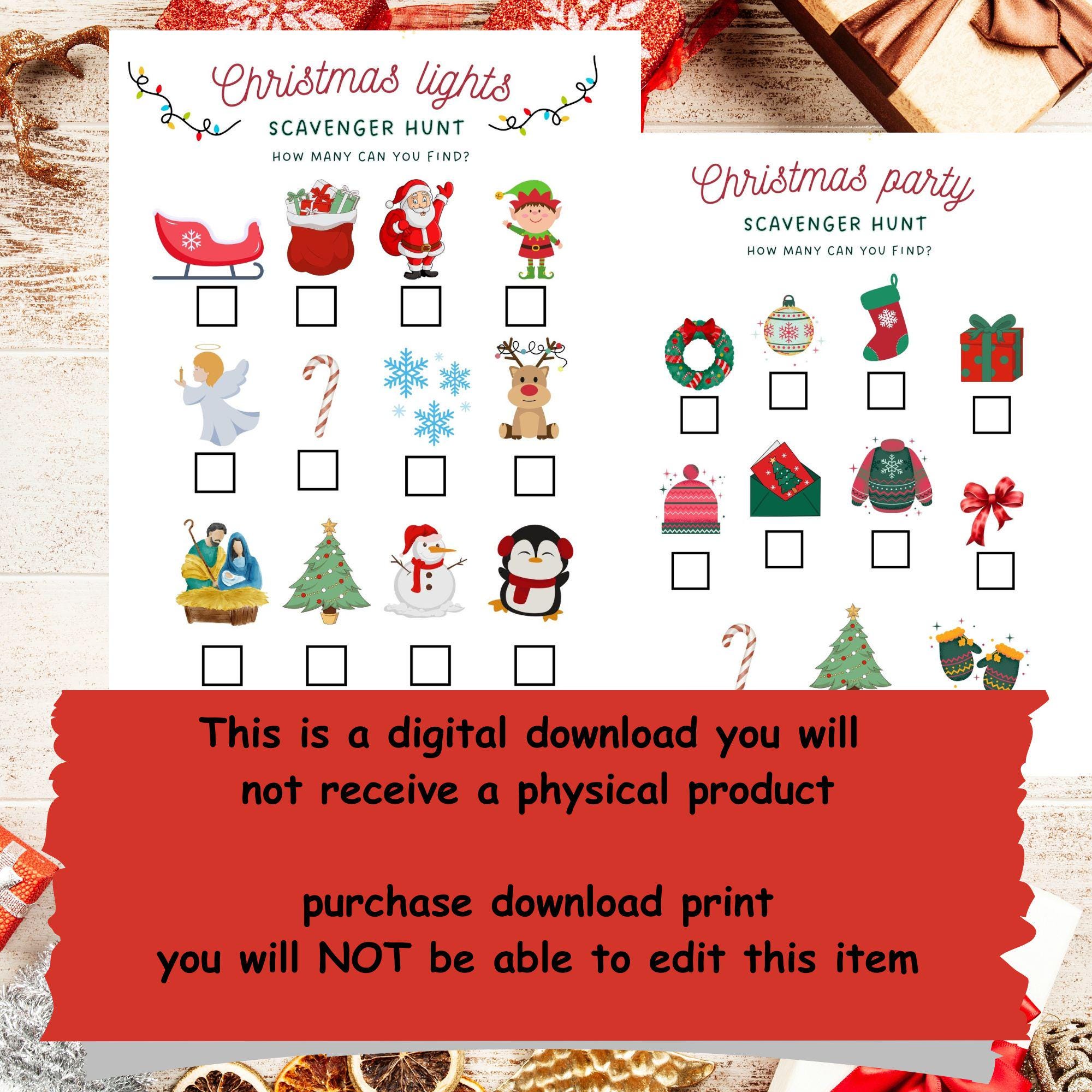 Christmas Party Scavenger Hunt Printable, Christmas Lights Outdoor ...
