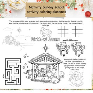 Christmas Nativity Coloring Activity Placemat Printable, Christian ...