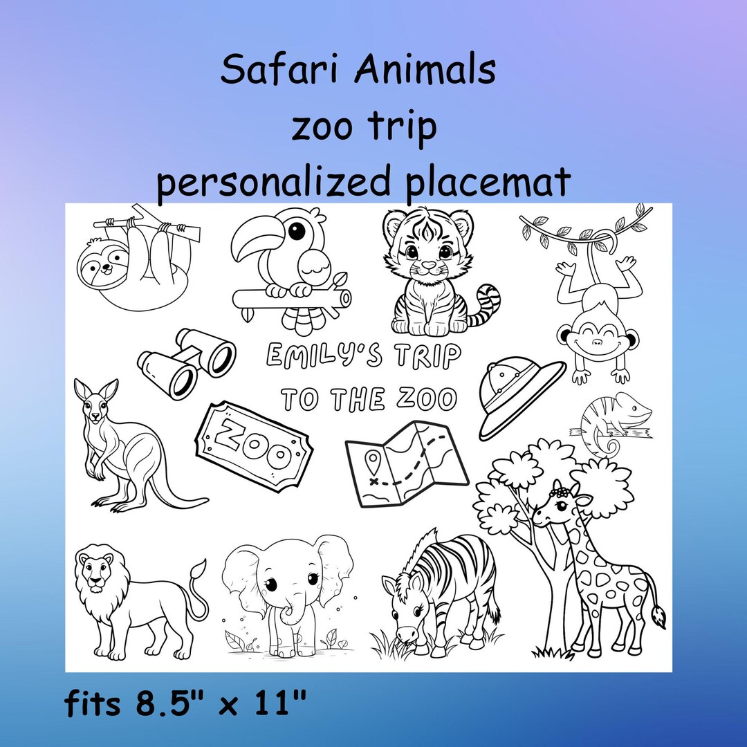Personalized Safari Animals Coloring Page Zoo Trip for Kids, Printable ...