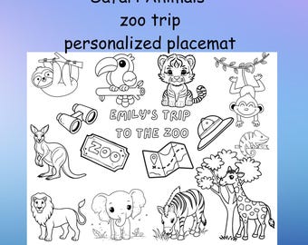 Personalized Safari Animals Coloring Page Zoo Trip for Kids, Printable ...