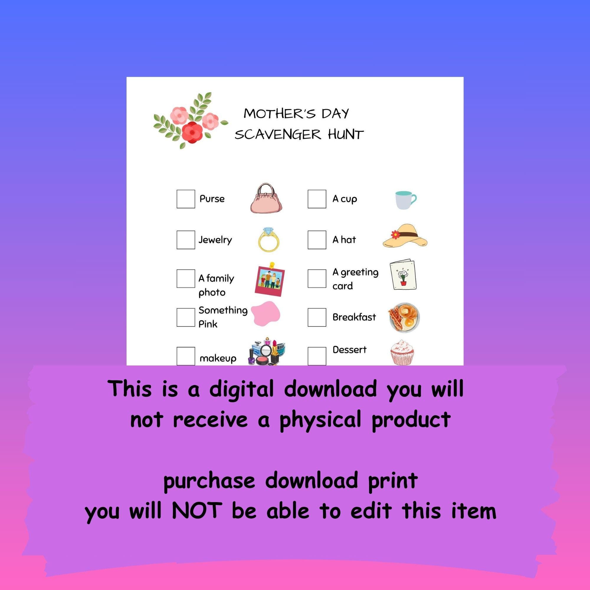 Printable Mothers Day Scavenger Hunt, Outdoor Treasure Hunt Ispy for ...