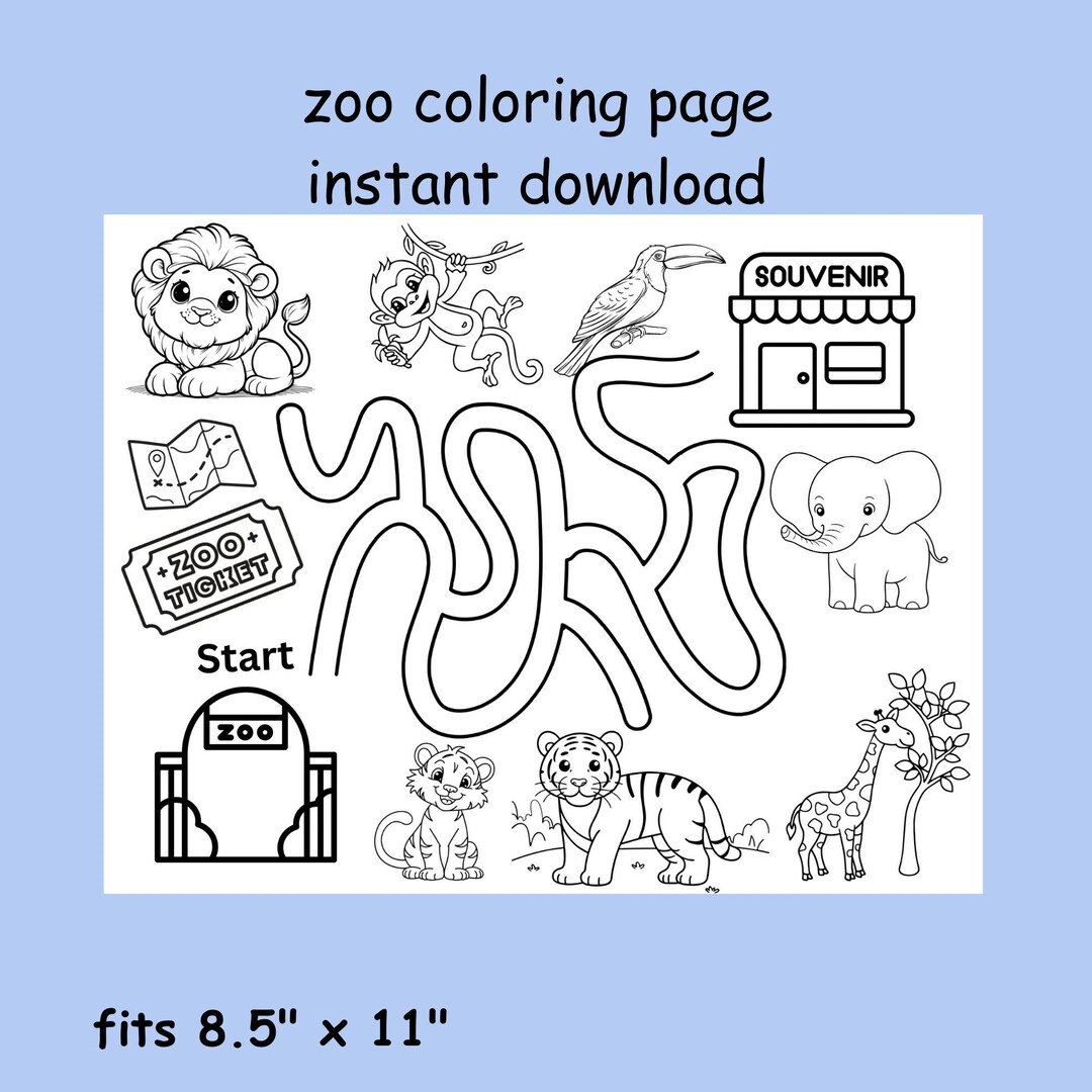Zoo Trip Coloring Sheet, Printable Zoo Animals Activity Coloring Page ...