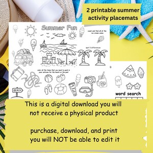 Summer Activity Placemat, Printable Summer Activity Coloring Placemats ...