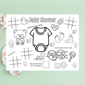 Printable Baby Shower Coloring Activity Placemats for Kids, Baby Shower ...