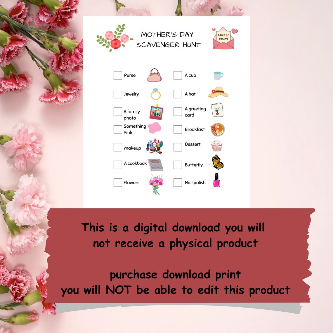 Printable Mothers Day Scavenger Hunt, Treasure Hunt for Kids, Mothers ...