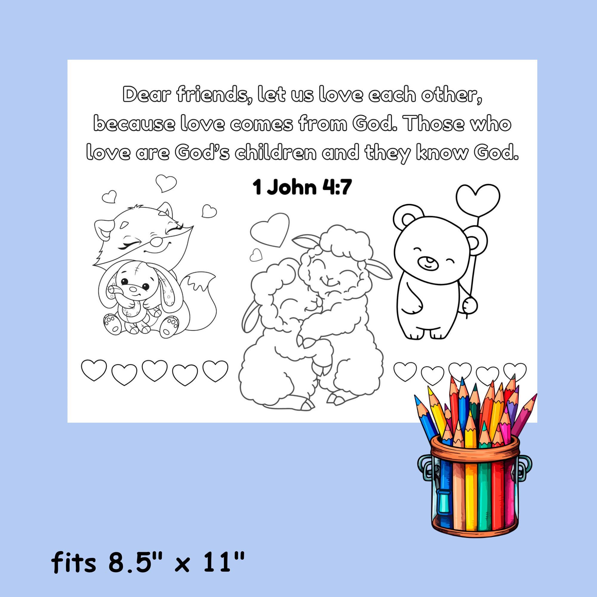 1 John 4 7and John 3 16 Coloring Sheet, Sunday School Bible Coloring ...