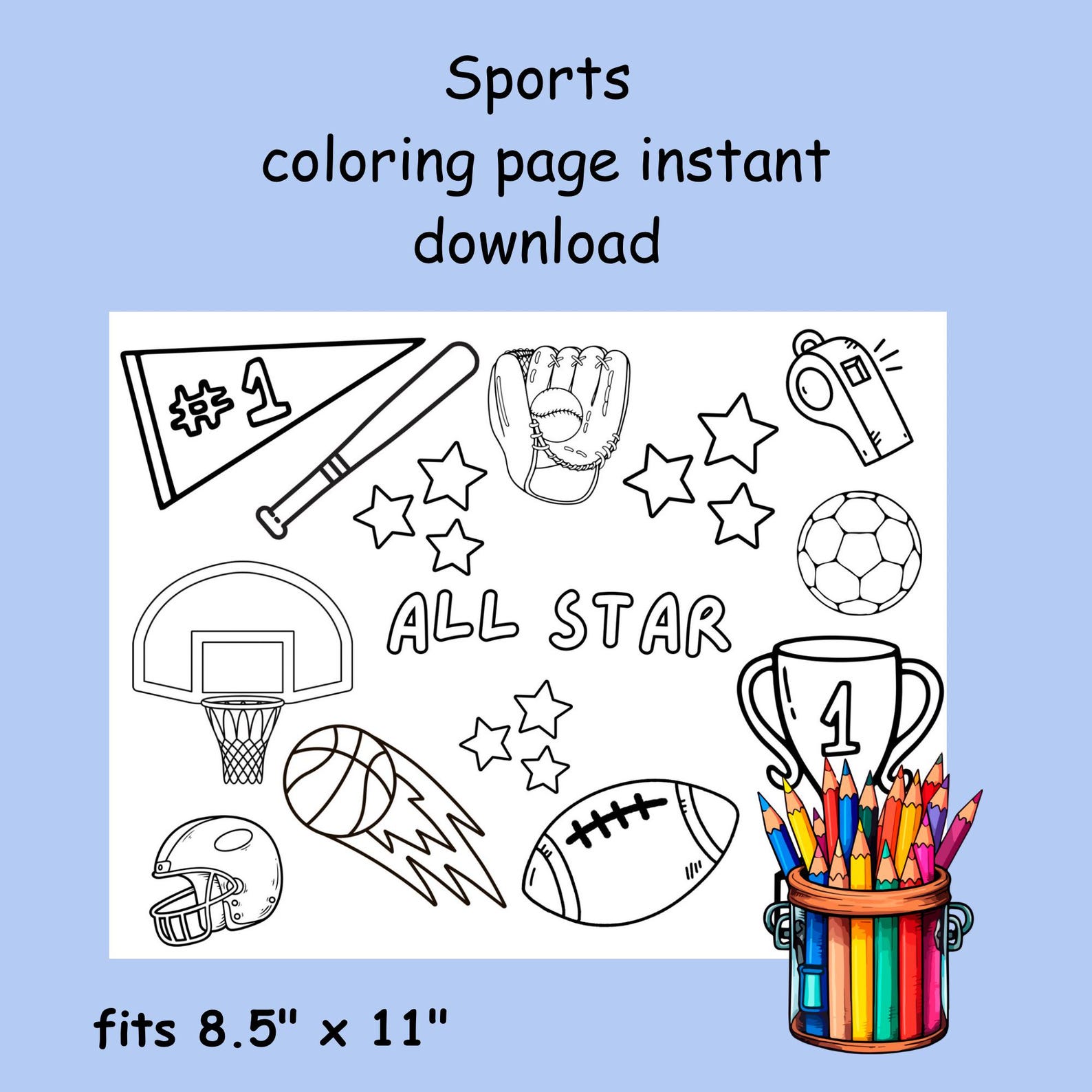 Sports Themed Coloring Sheet, Printable Sports Coloring Page for Kids ...