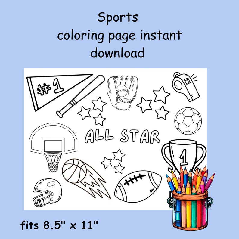 Sports Themed Coloring Sheet, Printable Sports Coloring Page for Kids ...